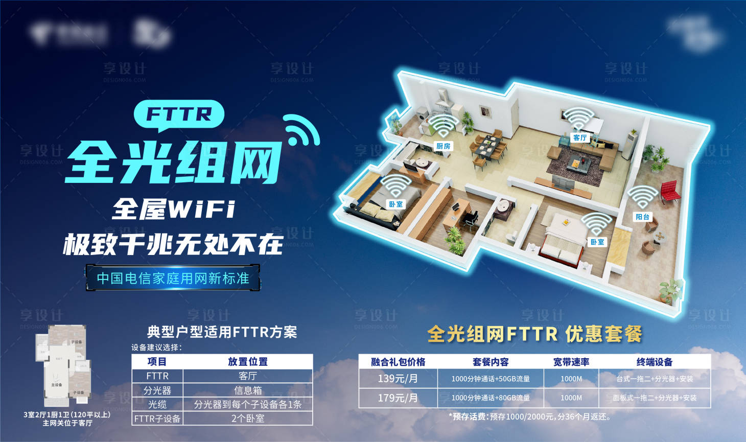 电信全光组网FTTRAI广告设计素材海报模板免费下载-享设计
